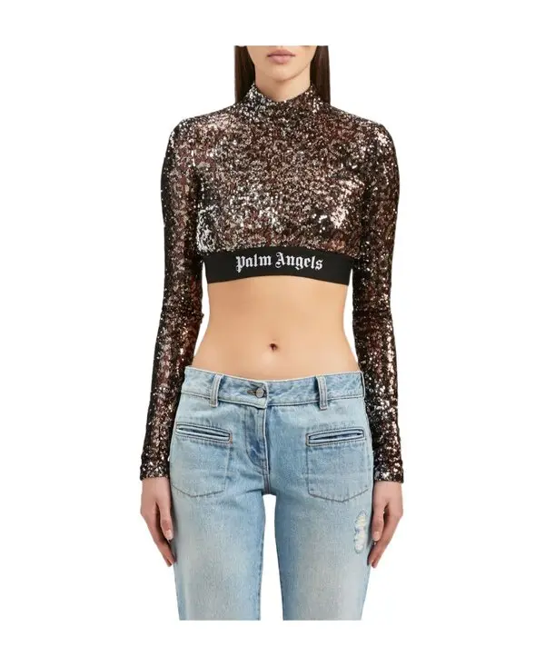 Palm Angels Sequin Embellished Cropped Top