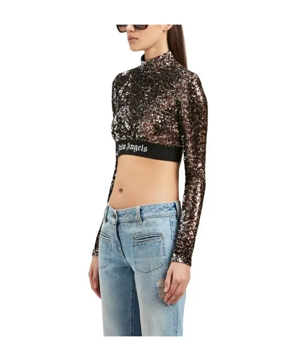 Palm Angels Sequin Embellished Cropped Top