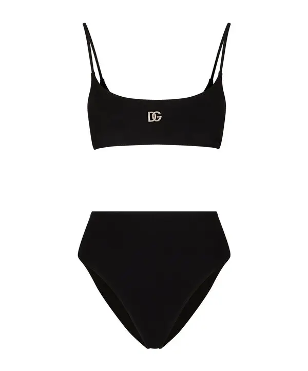 Dolce & Gabbana Logo Plaque Bralette Bikini Set - Black