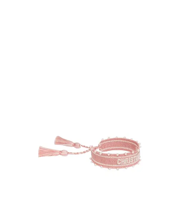 Dior Embroidered Resin Pearl Bracelet With Tassels - Pink