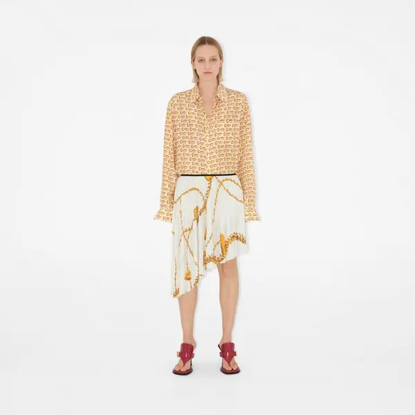 Burberry Chain-printed Pleated Asymmetric Skirt