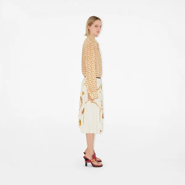 Burberry Chain-printed Pleated Asymmetric Skirt