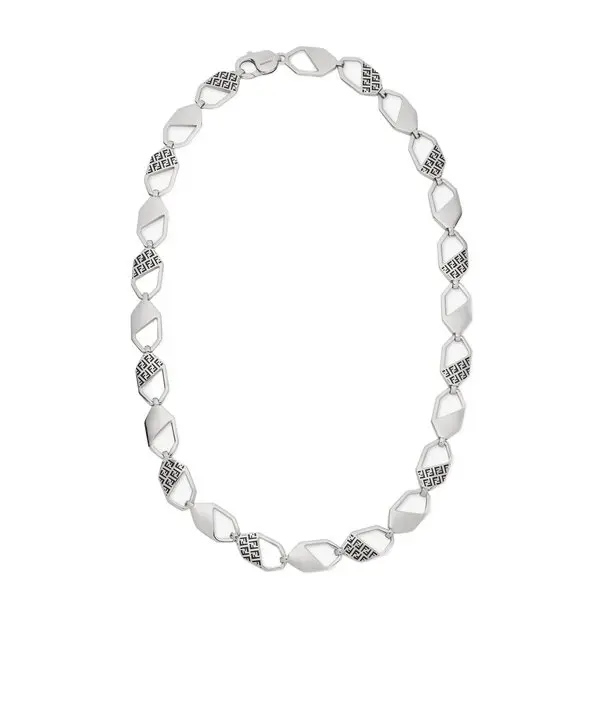 Fendi Hexagon Ff Enamel Link Necklace - Silver