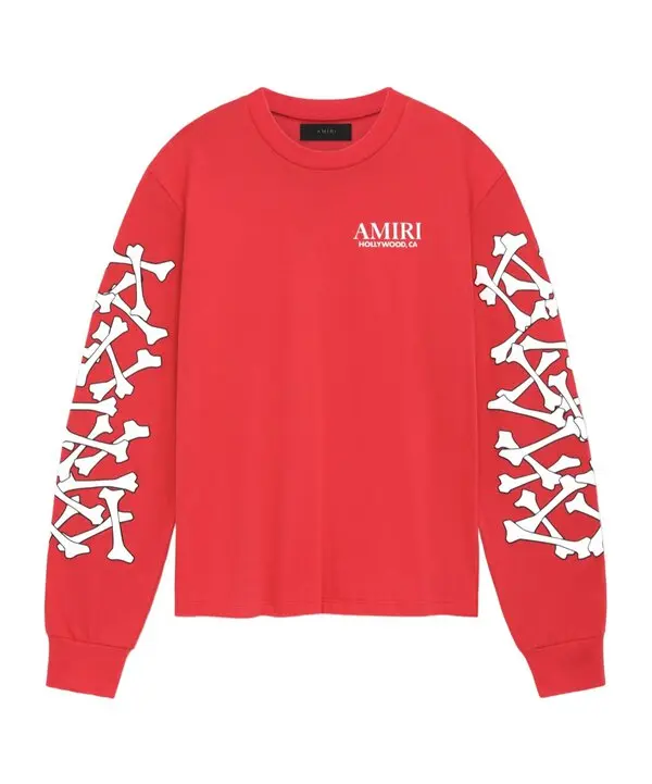 Amiri Long Sleeve Crewneck Sweater With Bone Pattern - Red