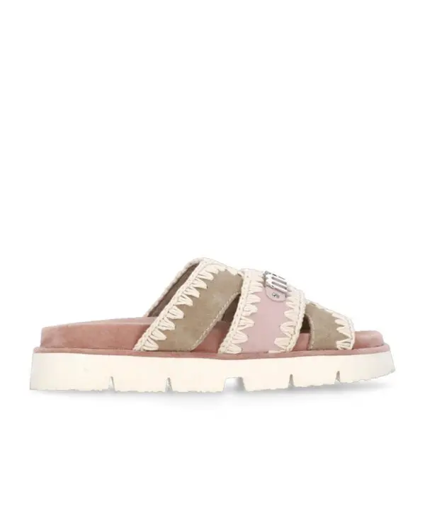 Mou Bio Slip-on Sandals With Braided Straps And Metal Logo - Nude