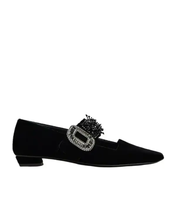 ROGER VIVIER Belle Vivier Mary Janes In Velvet With Crystal Embellishments