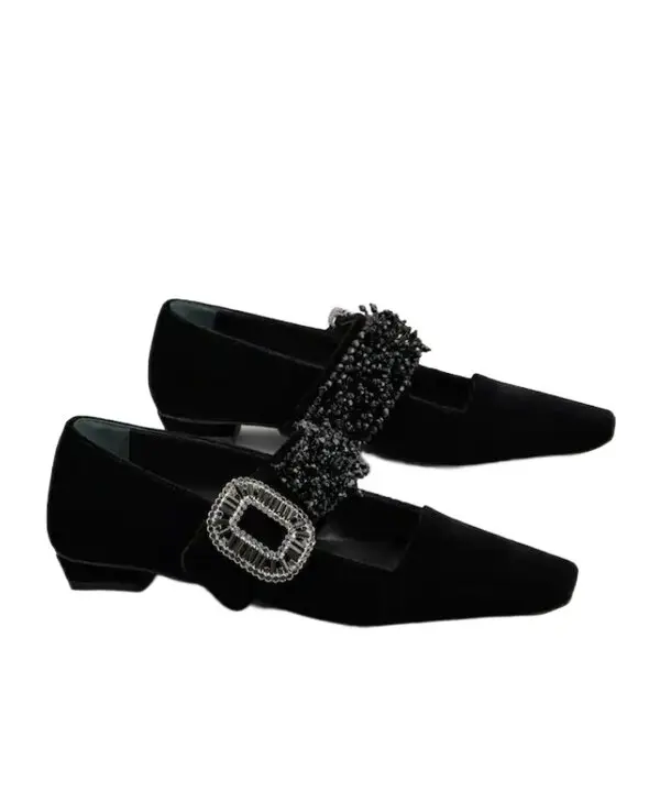 ROGER VIVIER Belle Vivier Mary Janes In Velvet With Crystal Embellishments