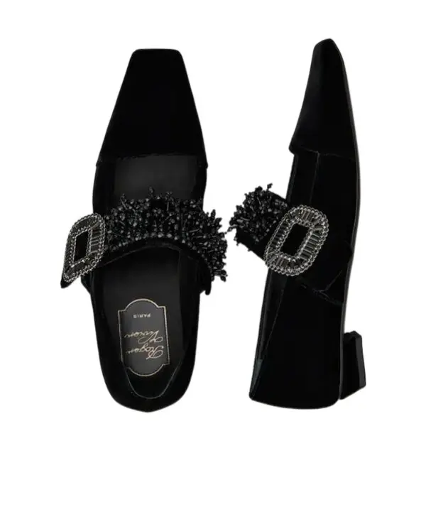 ROGER VIVIER Belle Vivier Mary Janes In Velvet With Crystal Embellishments