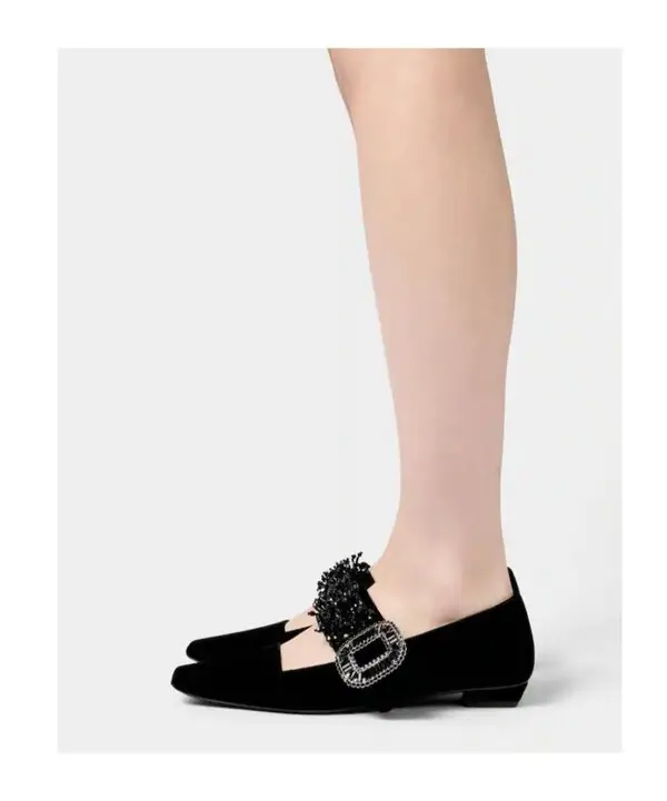 ROGER VIVIER Belle Vivier Mary Janes In Velvet With Crystal Embellishments