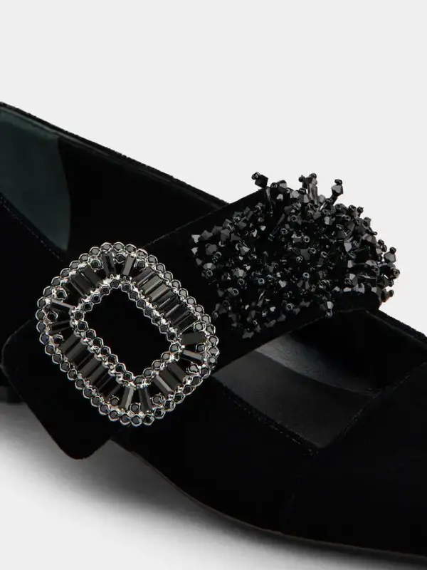ROGER VIVIER Belle Vivier Mary Janes In Velvet With Crystal Embellishments