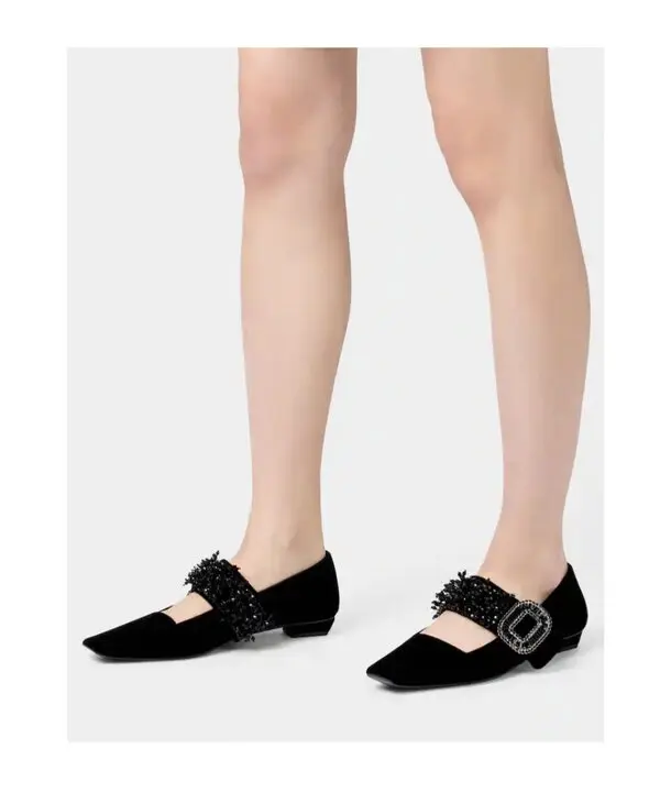 ROGER VIVIER Belle Vivier Mary Janes In Velvet With Crystal Embellishments