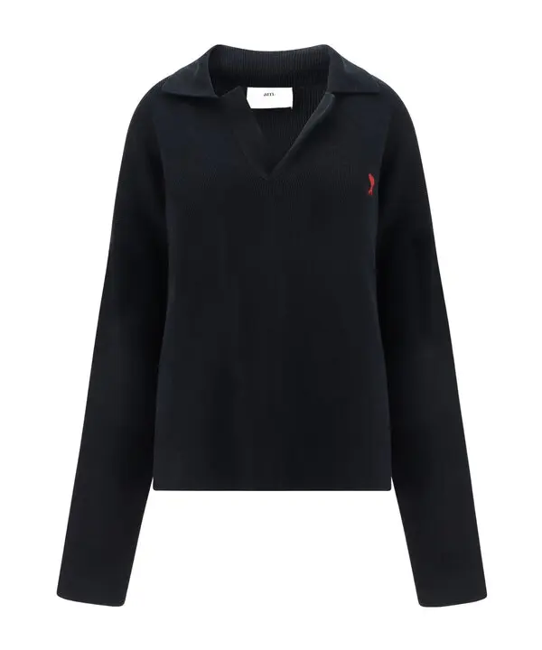 AMI Paris De Coeur Long-sleeved Knitted Jumper - Black
