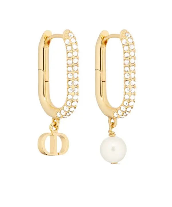 Dior D-fusion Mismatched Earrings With Pearl And Cd Logo - Golden