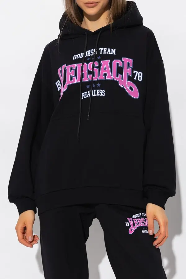 Versace Logo Printed Hooded Long Sleeve Sweater