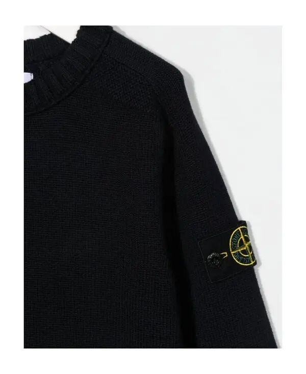 Stone Island Logo Patch Crew Neck Jumper - Blue