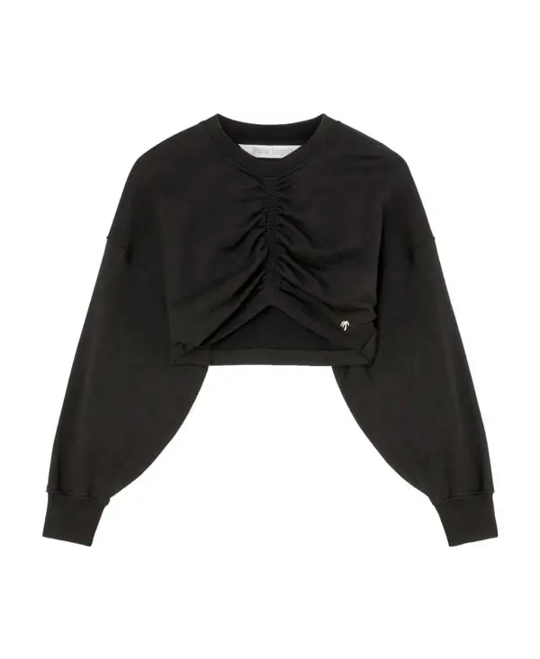 Palm Angels Ruched Detailed Palm Plaque Cropped Sweatshirt
