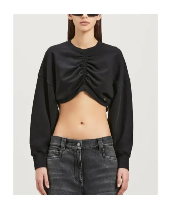 Palm Angels Ruched Detailed Palm Plaque Cropped Sweatshirt