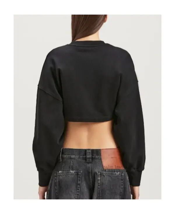 Palm Angels Ruched Detailed Palm Plaque Cropped Sweatshirt