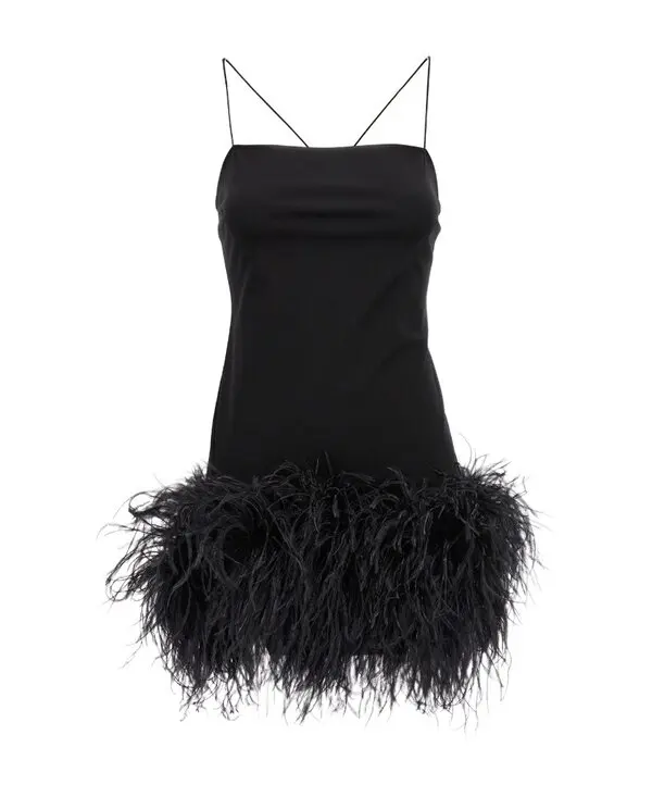Attico Fujiko Mini Dress With Feather Trim
