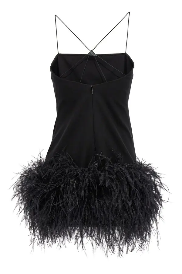 Attico Fujiko Mini Dress With Feather Trim