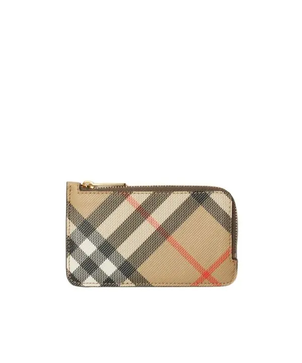Burberry Checked Zipped Card Case - Sand