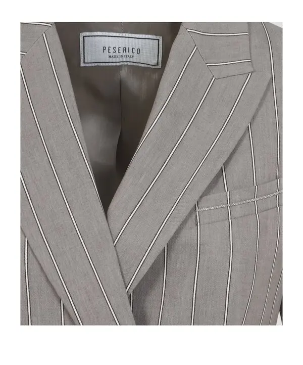 Peserico Striped Double-breasted Linen And Cotton Blazer - Gray