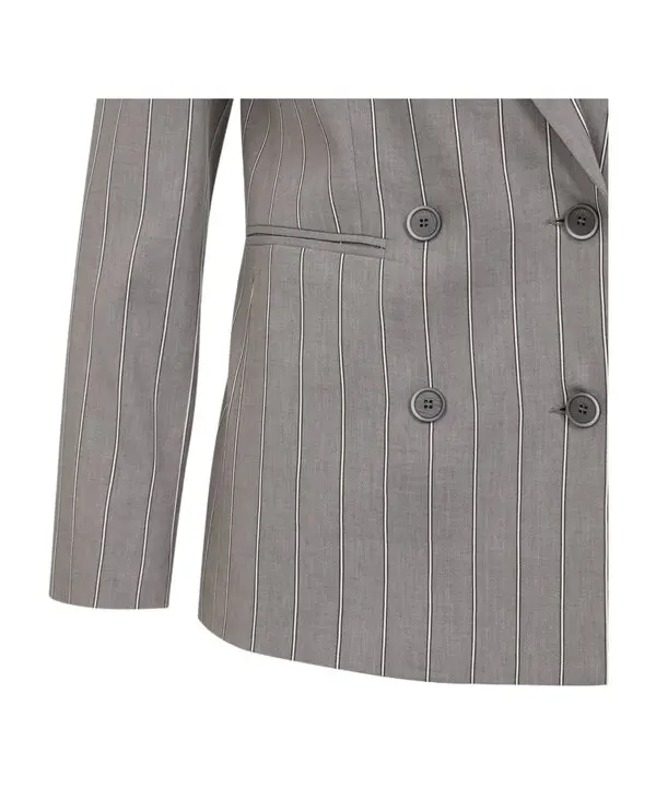 Peserico Striped Double-breasted Linen And Cotton Blazer - Gray
