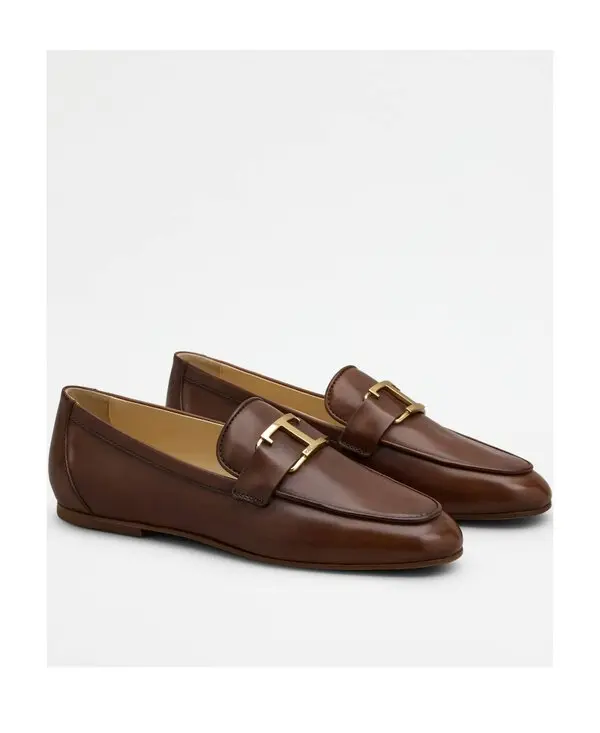 TOD'S T-logo Almond-toe Loafers - Brown
