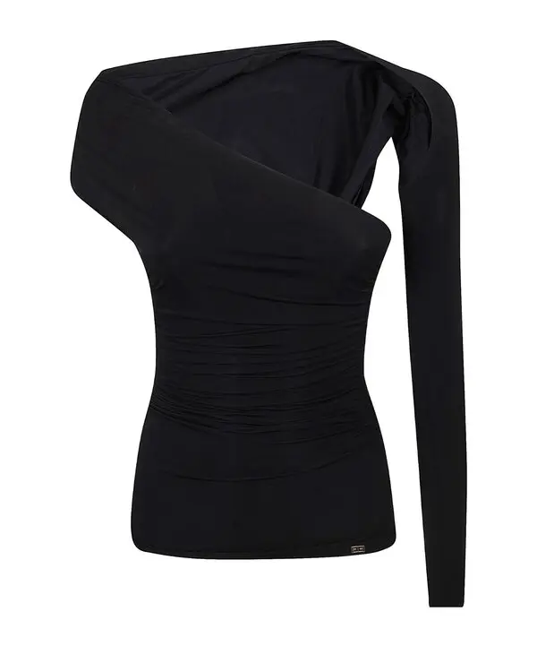 Elisabetta Franchi Asymmetrical One-shoulder Long Sleeve Top - Black