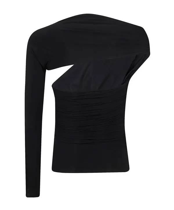 Elisabetta Franchi Asymmetrical One-shoulder Long Sleeve Top - Black