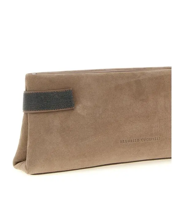 Brunello Cucinelli Clutch Bag With Monile Precious Bands - Beige