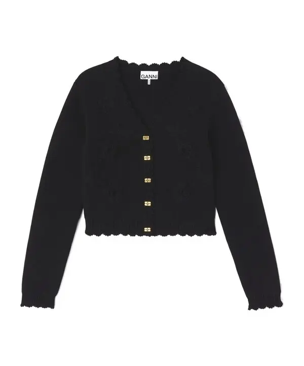 GANNI Crochet Appliqué Cropped Cardigan