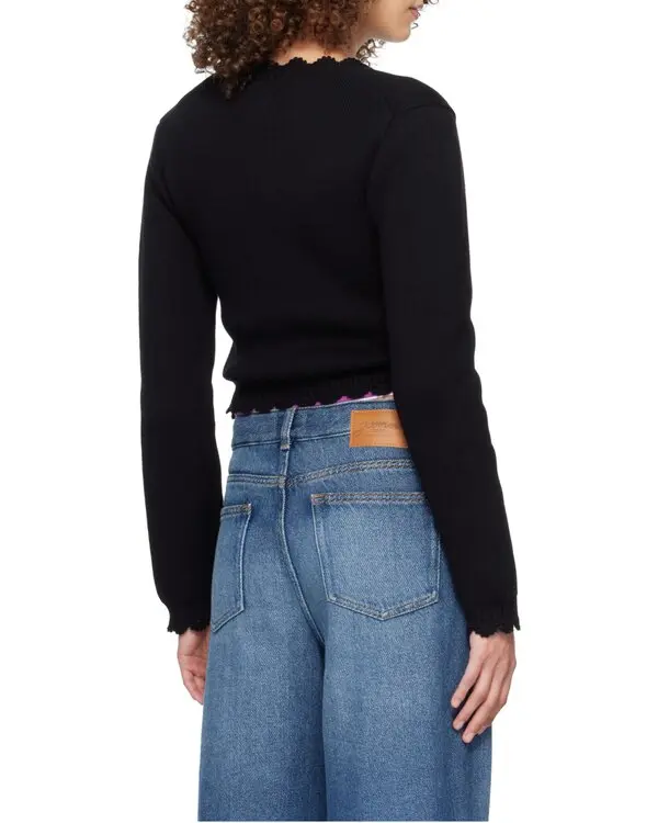 GANNI Crochet Appliqué Cropped Cardigan