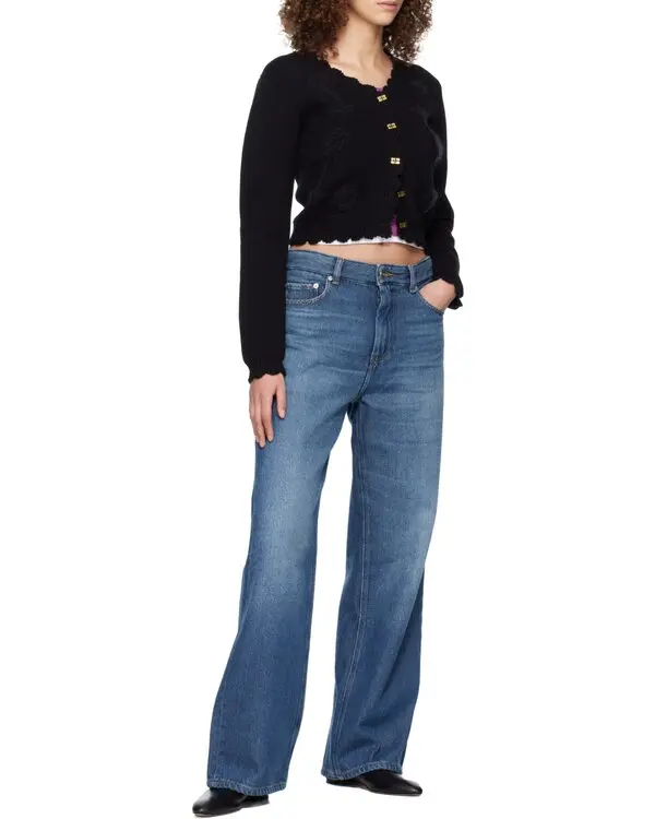 GANNI Crochet Appliqué Cropped Cardigan