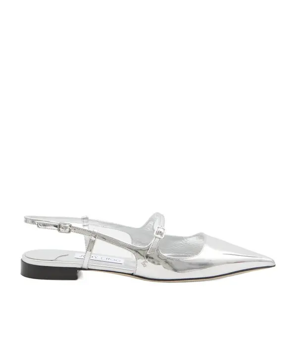 JIMMY CHOO Didi Pointed Toe Ballet Flats With Buckle Detail - Silver