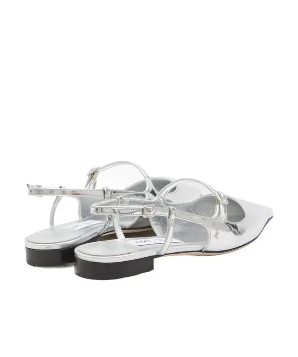 JIMMY CHOO Didi Pointed Toe Ballet Flats With Buckle Detail - Silver