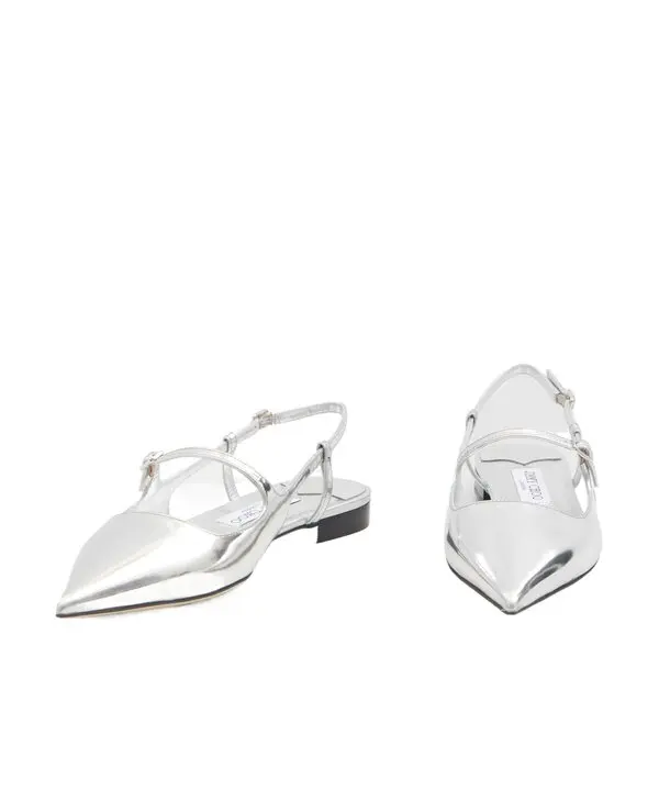 JIMMY CHOO Didi Pointed Toe Ballet Flats With Buckle Detail - Silver