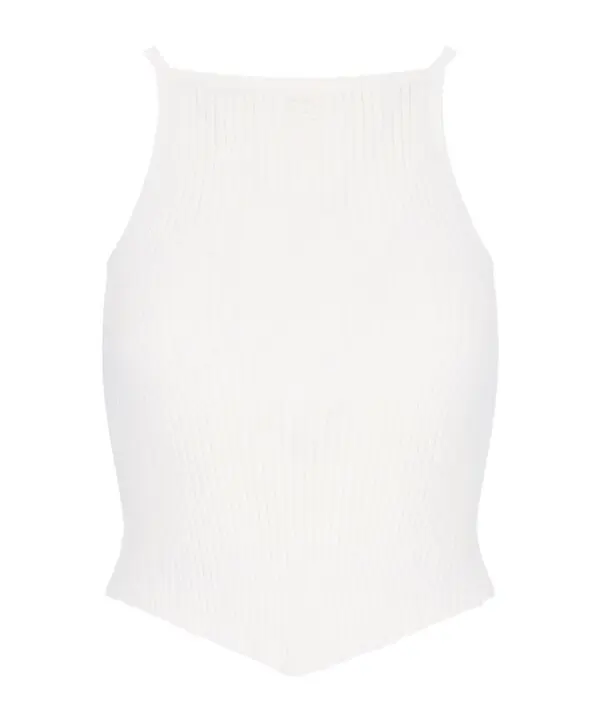 COURREGES Sleeveless Knitted Top With Logo Patch - White