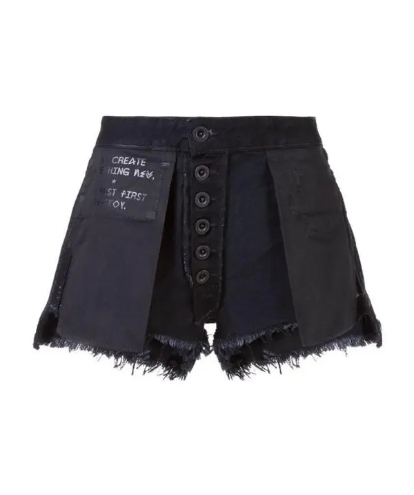 BEN TAVERNITI UNRAVEL PROJECT High-waisted Button-front Denim Shorts With Frayed Hem