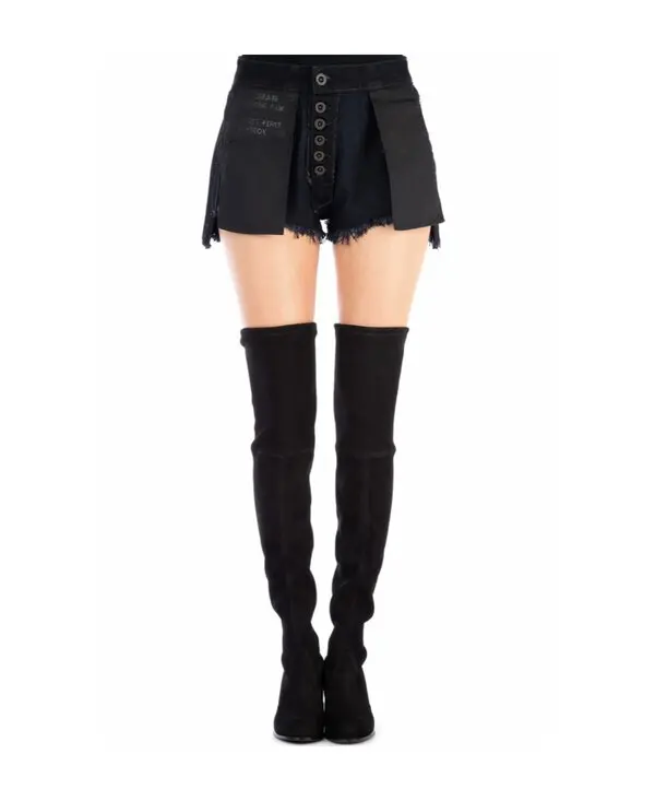 BEN TAVERNITI UNRAVEL PROJECT High-waisted Button-front Denim Shorts With Frayed Hem