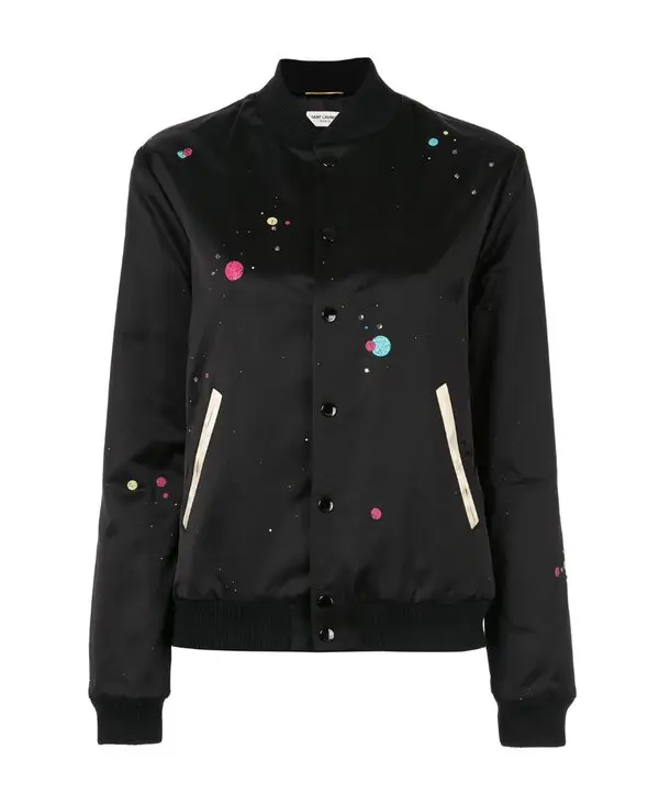 Saint Laurent Logo Print Varsity Jacket - Black