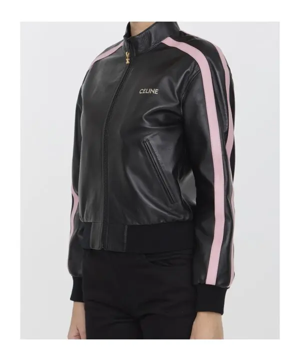 Celine Tracksuit Jacket In Soft Lambskin - Black