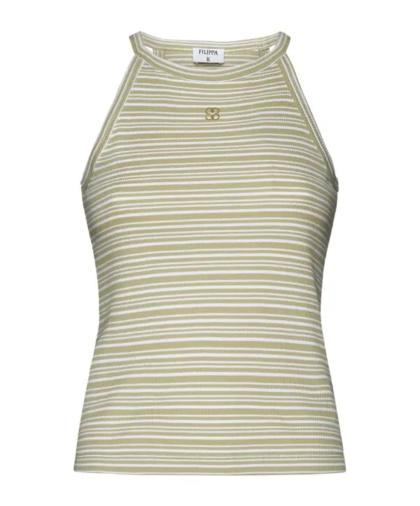 Filippa K Monogram Embroidered Striped Organic Cotton Tank Top - Nude