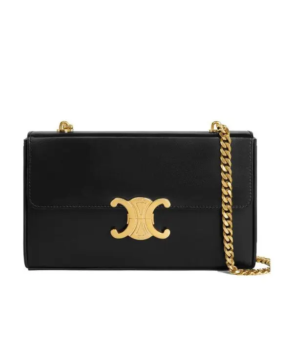 Celine Chain Box Triomphe Bag In Shiny Calfskin