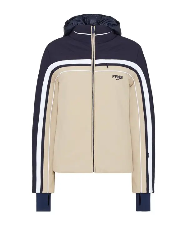 Fendi Color Blocked Tech Fabric Jacket With Logo - Beige