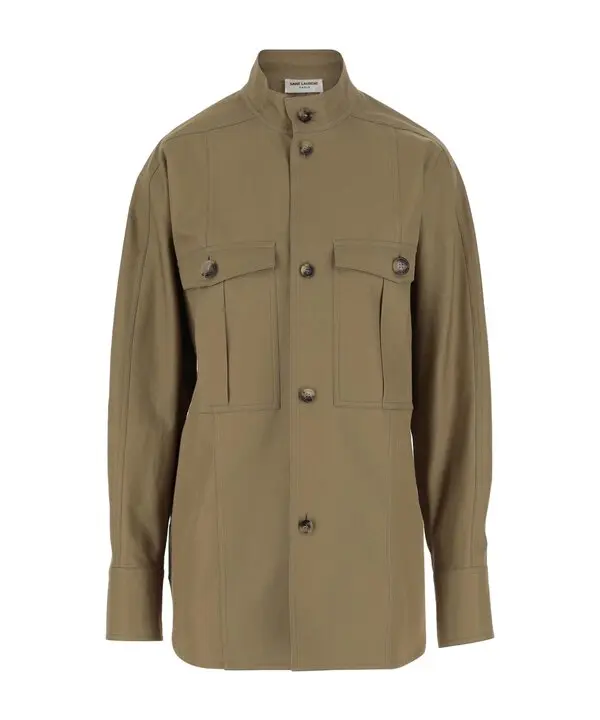 Saint Laurent Saharienne Buttoned Long-sleeved Shirt - Brown