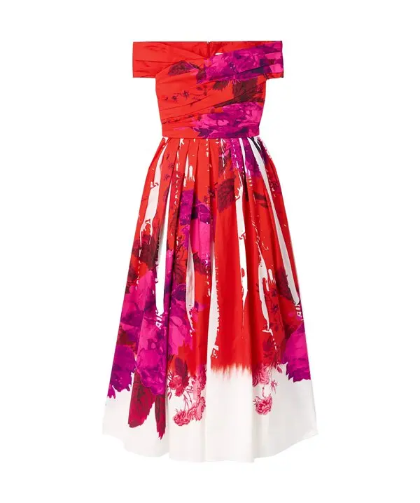 Erdem Strapless Floral Print Pleated Maxi Dress - Red