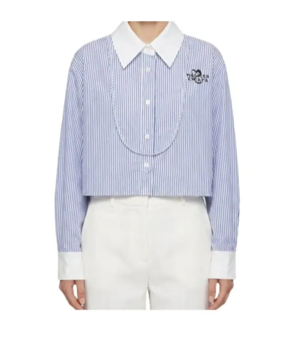 Marissa Chiara Long Sleeve Striped Shirt With Lapel Collar - Blue
