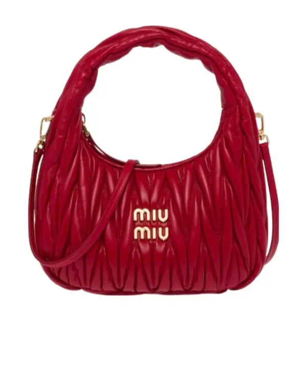 Miu Miu Wander Matelassé Logo Plaque Mini Hobo Bag - Red