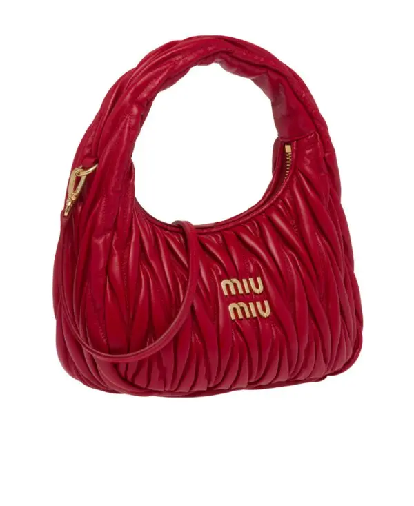 Miu Miu Wander Matelassé Logo Plaque Mini Hobo Bag - Red